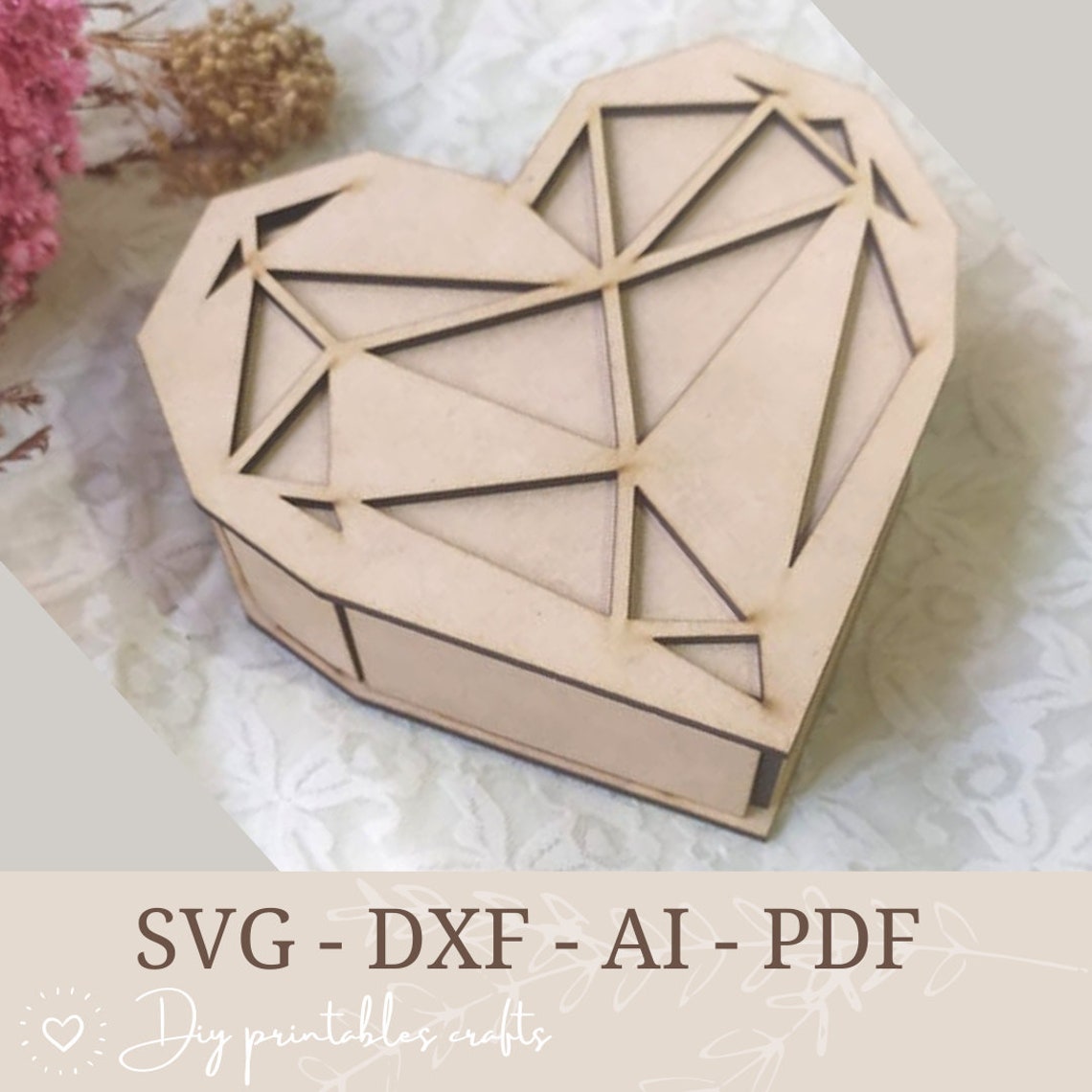Heart Box Geometric Wedding Valentines Day Gift Template - Etsy