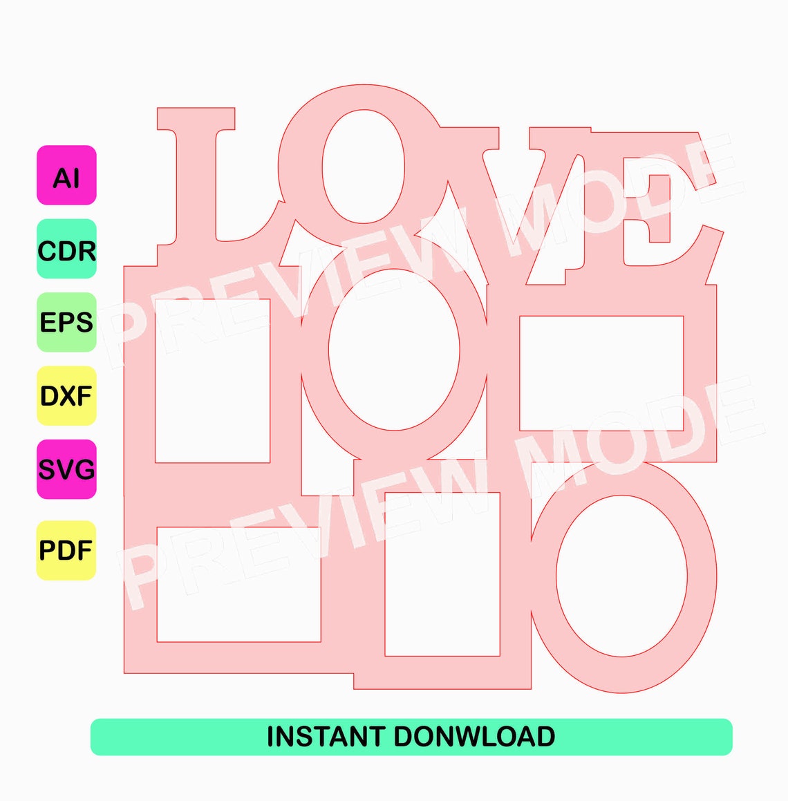 Laser Cut Files Love Portrait Photo Frame Dxf File SVG DXF | Etsy