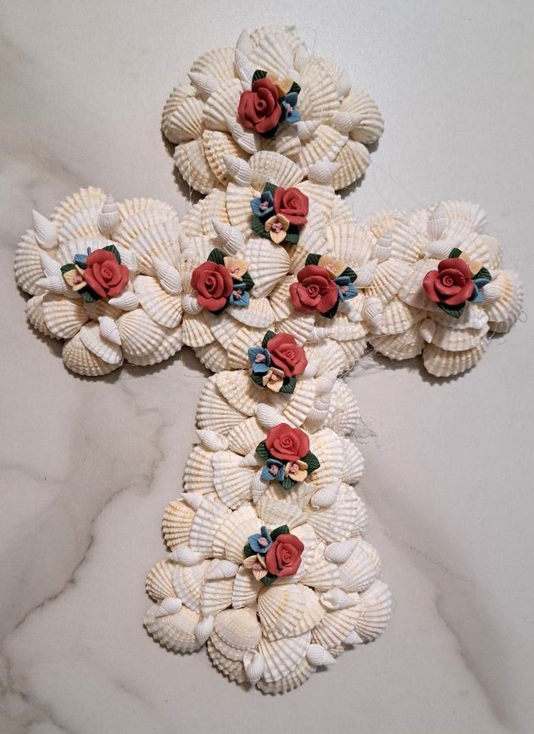 Sea Shell Cross With Flowers - Etsy