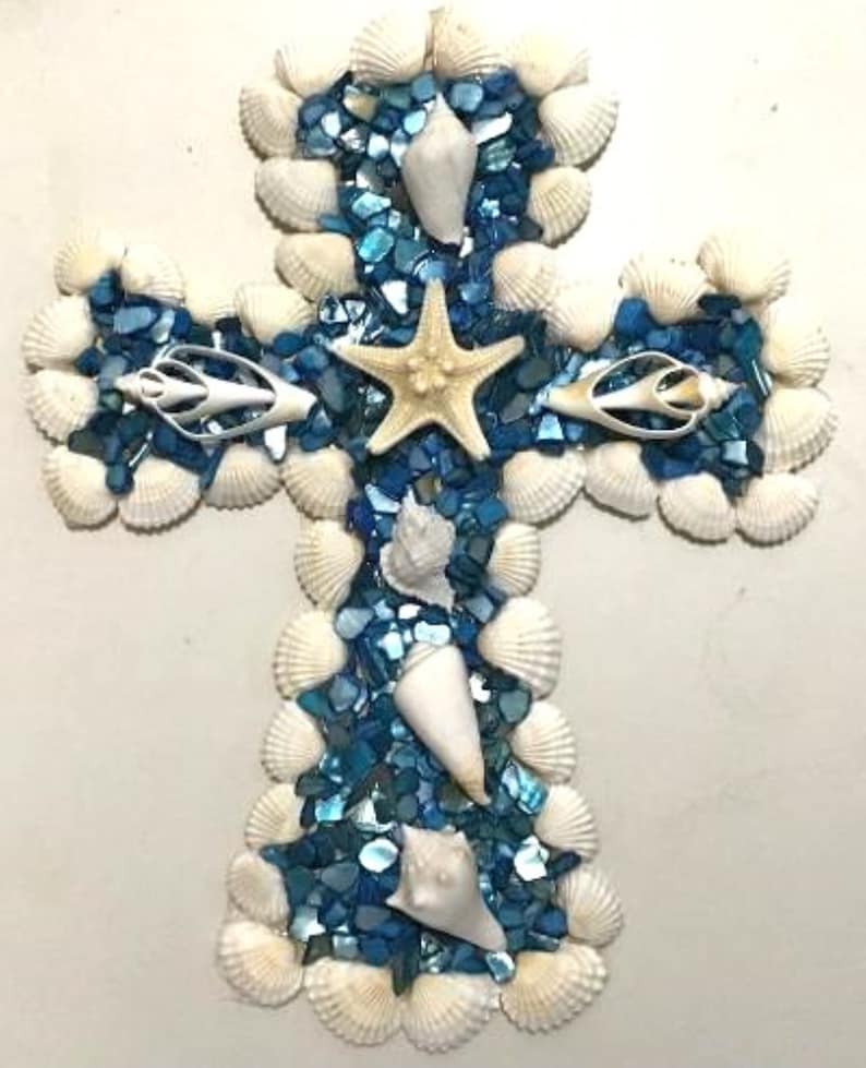 Blue Glass With White Shells Wall Cross - Etsy