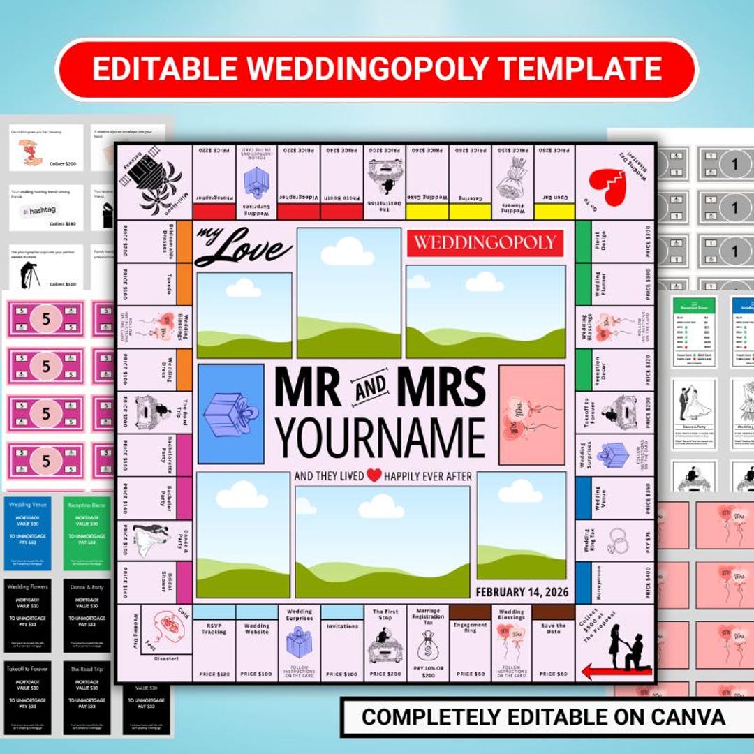 Editable Weddingopoly Board Game Inspired Wedding Monopoly Themed ...