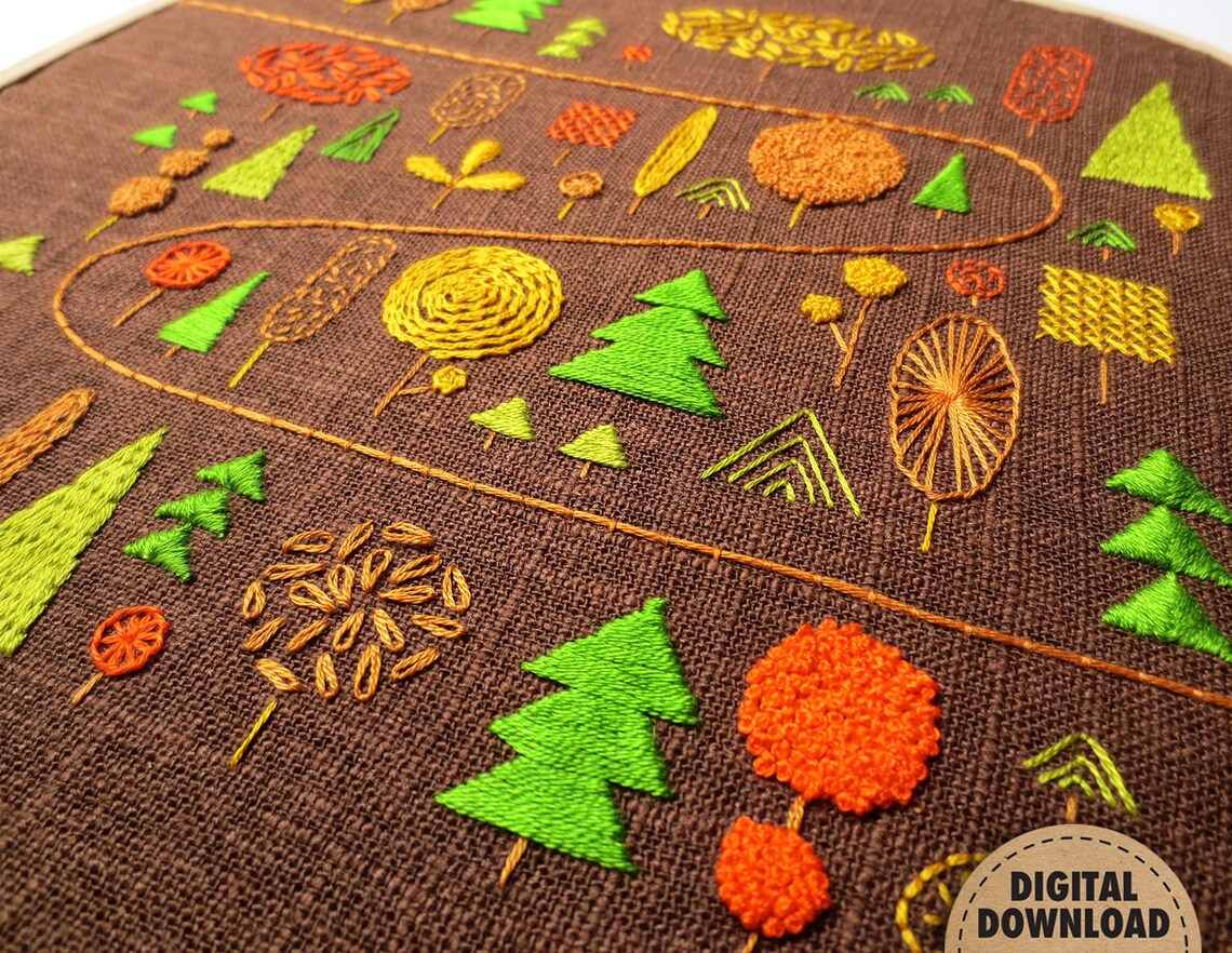 Fall Trees Embroidery Pattern Woodland Embroidery Design - Etsy