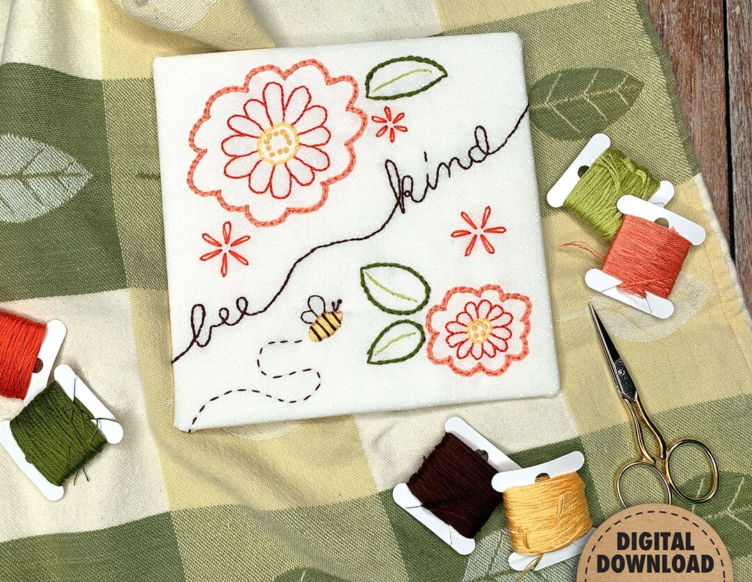 Bee Kind, Bee Embroidery Pattern, Hand Embroidery, Beginner Embroidery ...