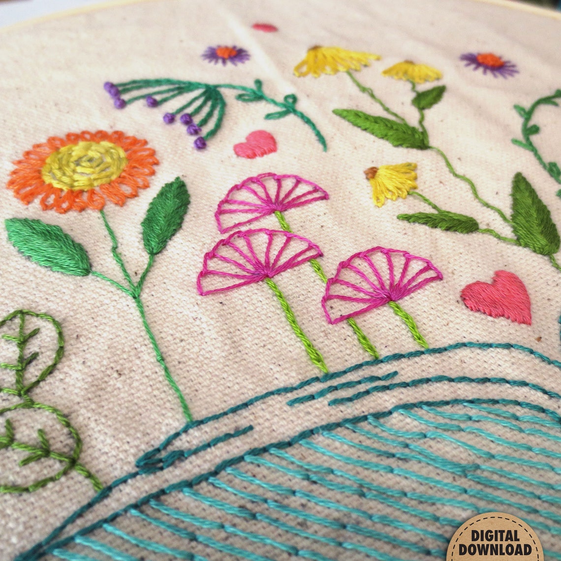 Floral Book Embroidery Pattern, Garden Embroidery Design, Booklover ...