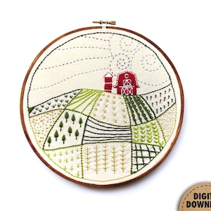 Farmland Embroidery Pattern, Farm Art, Barn Embroidery, Farmhouse ...