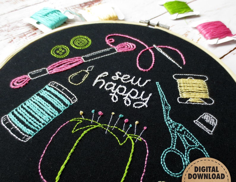 Sew Happy Embroidery Pattern Sewing Notions Digital | Etsy