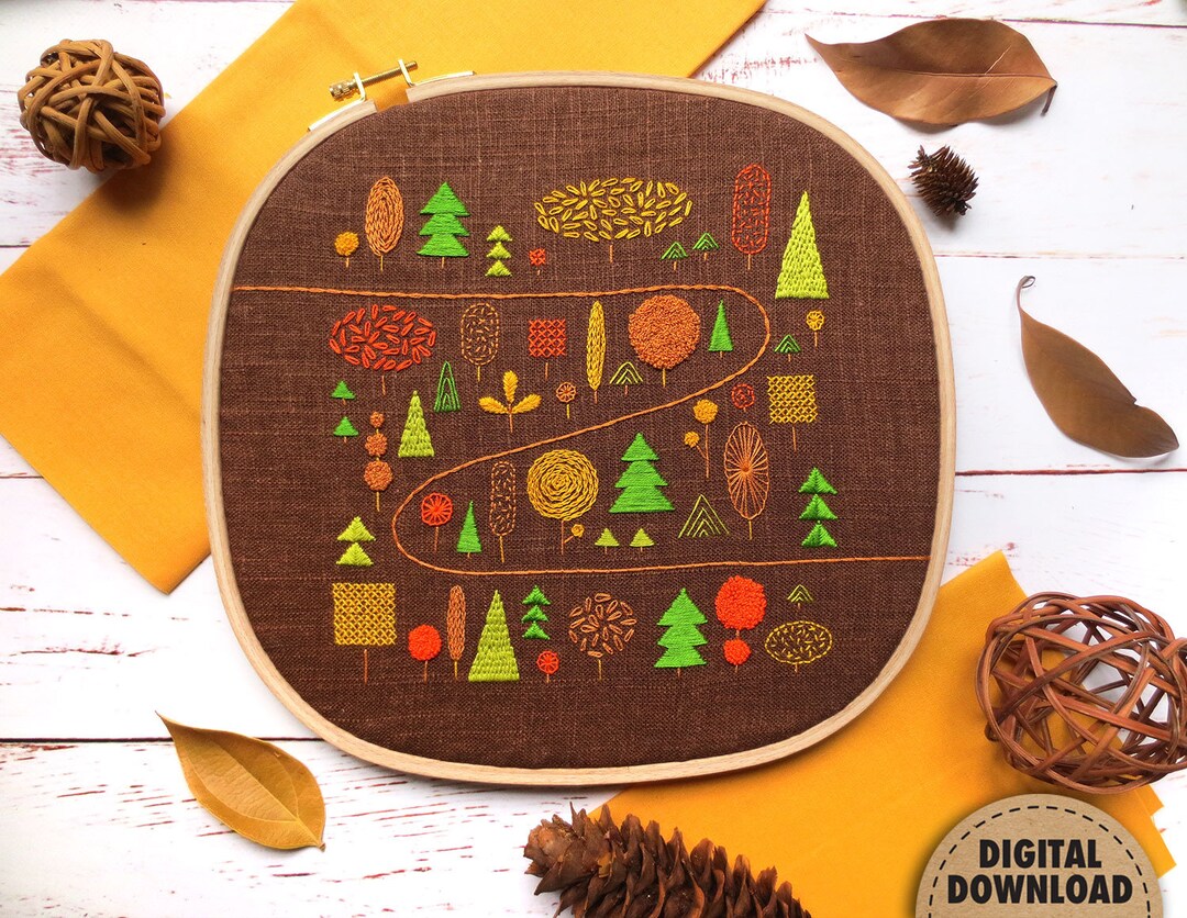 Fall Trees Embroidery Pattern, Woodland Embroidery Design, Autumn ...