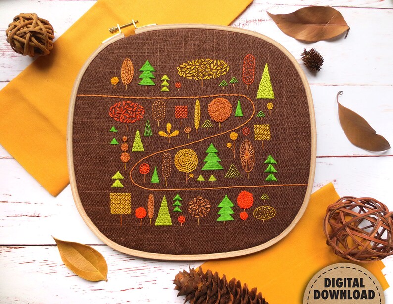 Fall Trees Embroidery Pattern Woodland Embroidery Design - Etsy