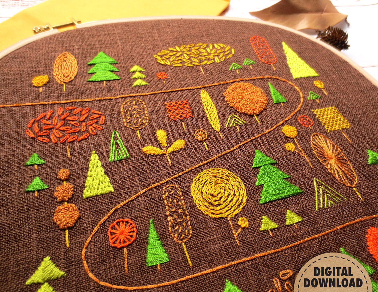 Fall Trees Embroidery Pattern Woodland Embroidery Design - Etsy