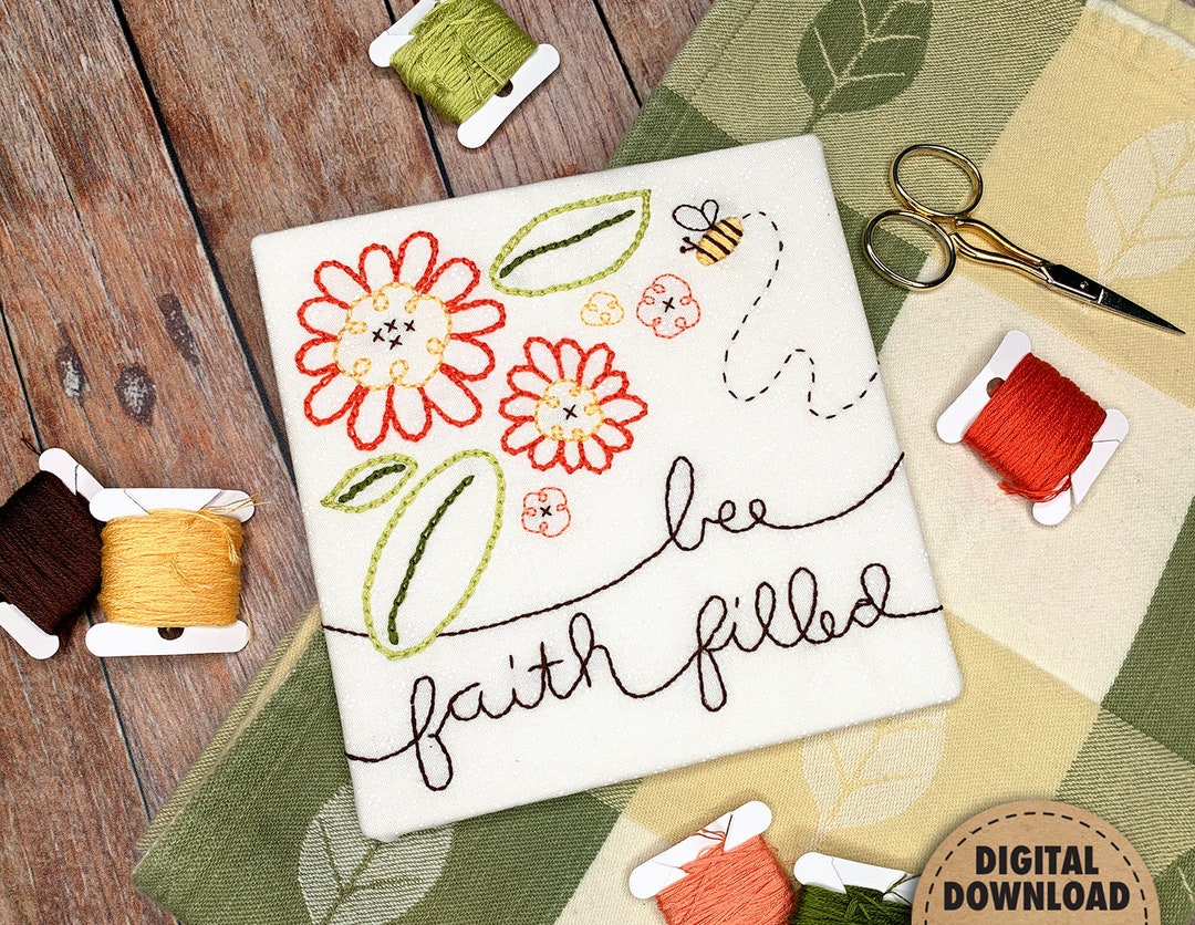 Bee Faith Filled, Bee Embroidery Pattern, Beginner Embroidery, Hand ...