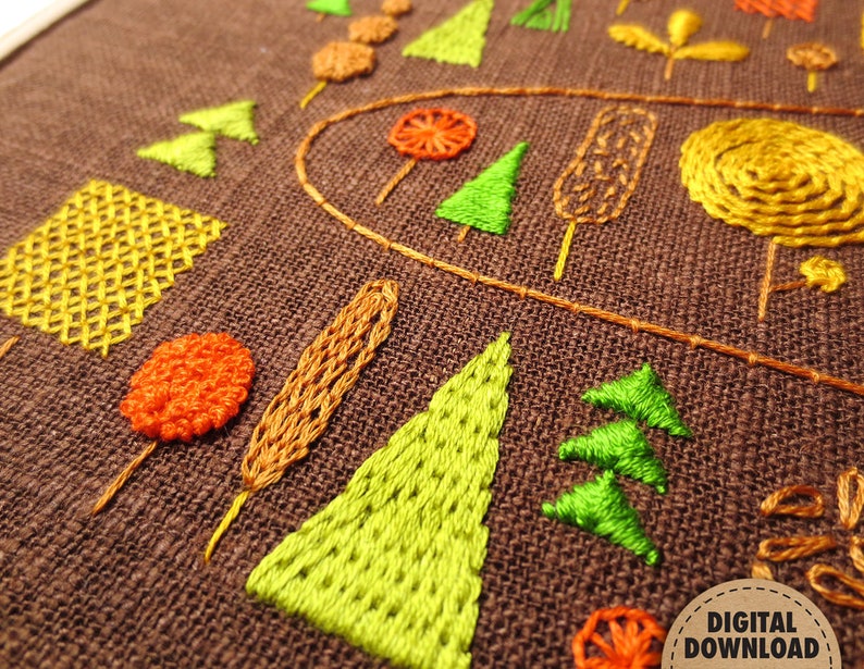 Fall Trees Embroidery Pattern Woodland Embroidery Design - Etsy