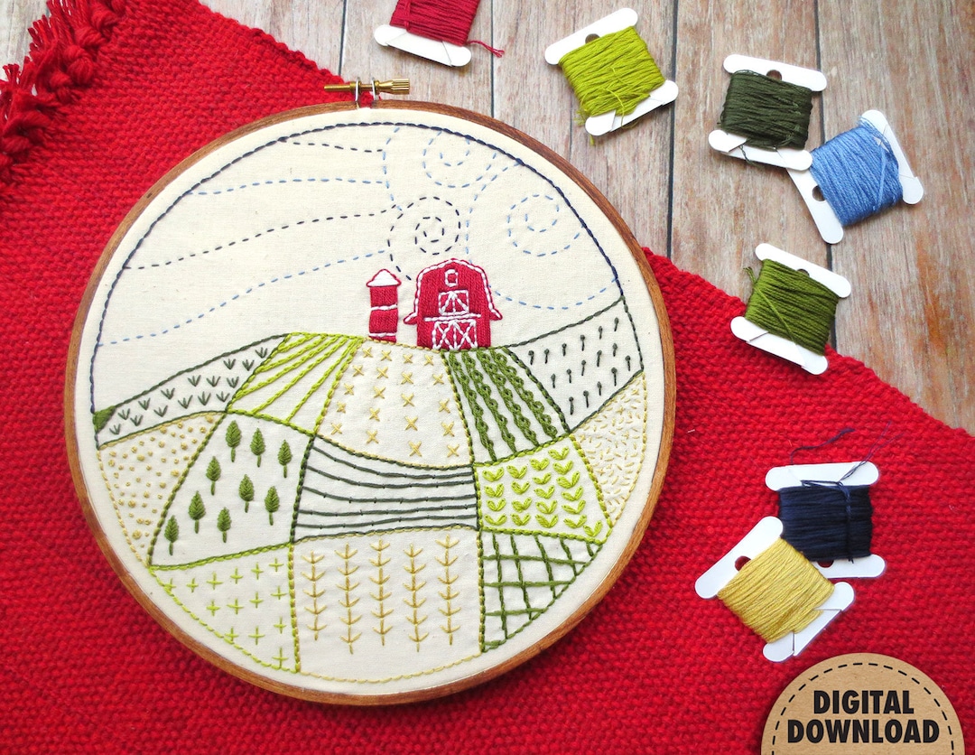 Farmland Embroidery Pattern, Farm Art, Barn Embroidery, Farmhouse ...