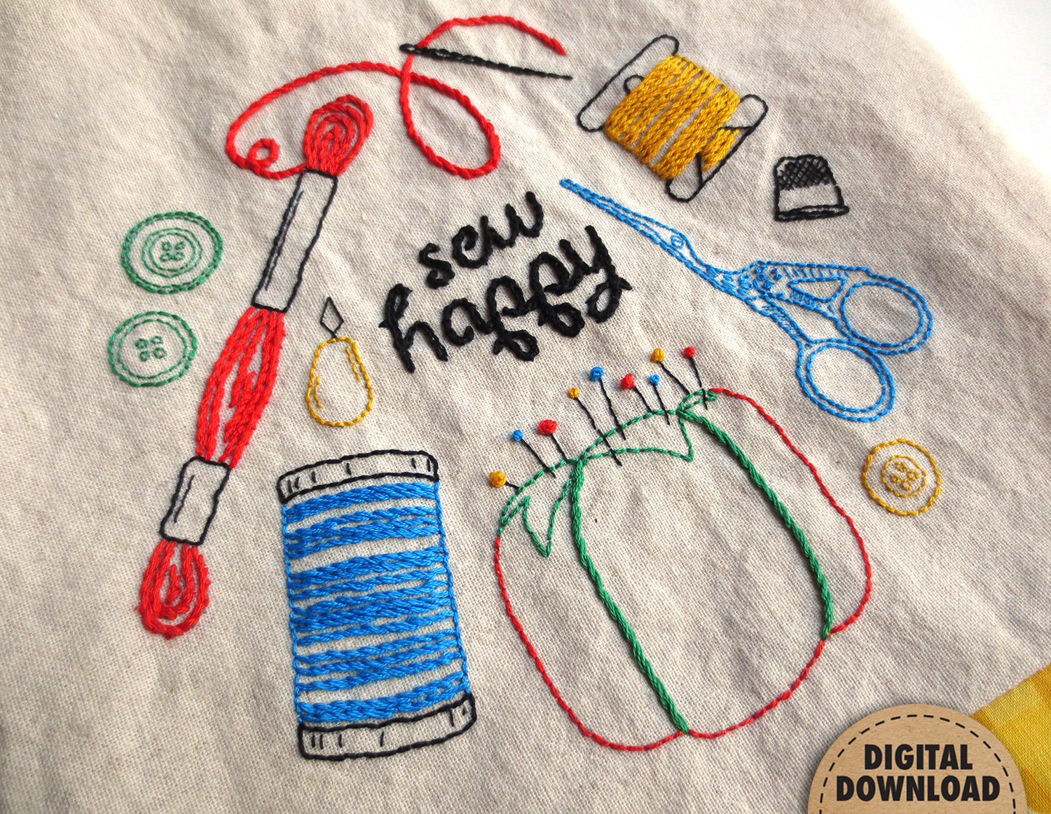 Sew Happy Embroidery Pattern Sewing Notions Digital | Etsy