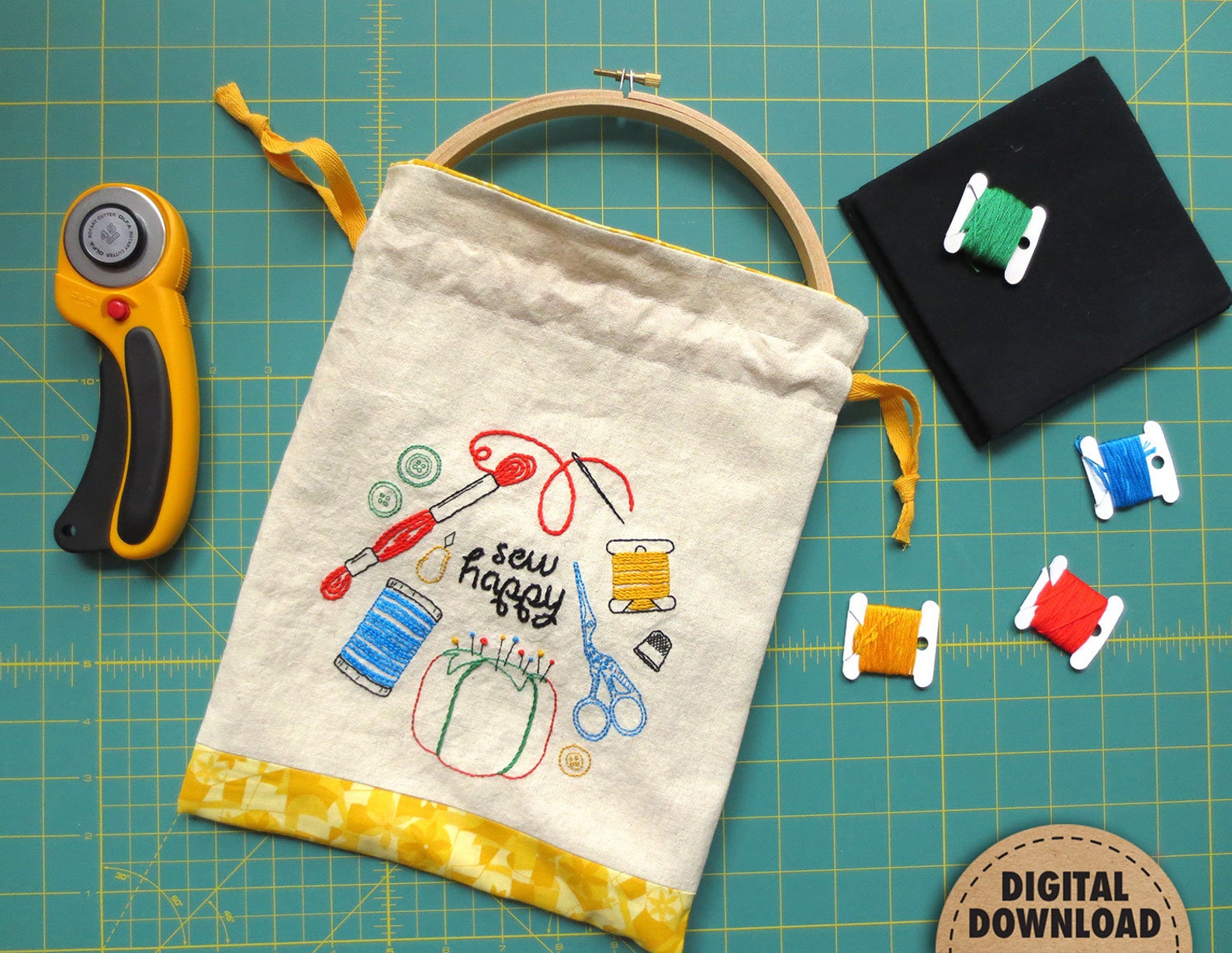 Sew Happy Embroidery Pattern Sewing Notions Digital | Etsy