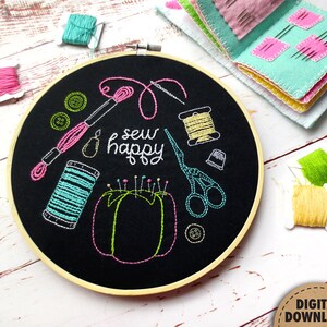 Sew Happy Embroidery Pattern, Sewing Notions, Digital Download ...