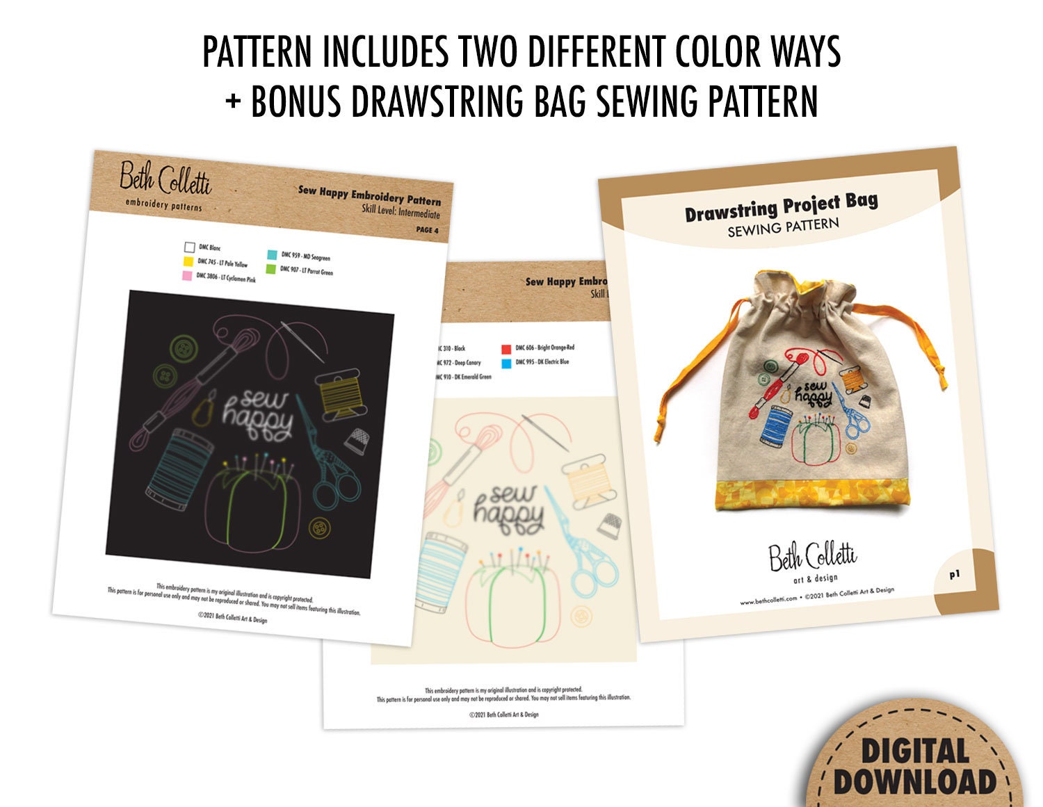 Sew Happy Embroidery Pattern Sewing Notions Digital | Etsy