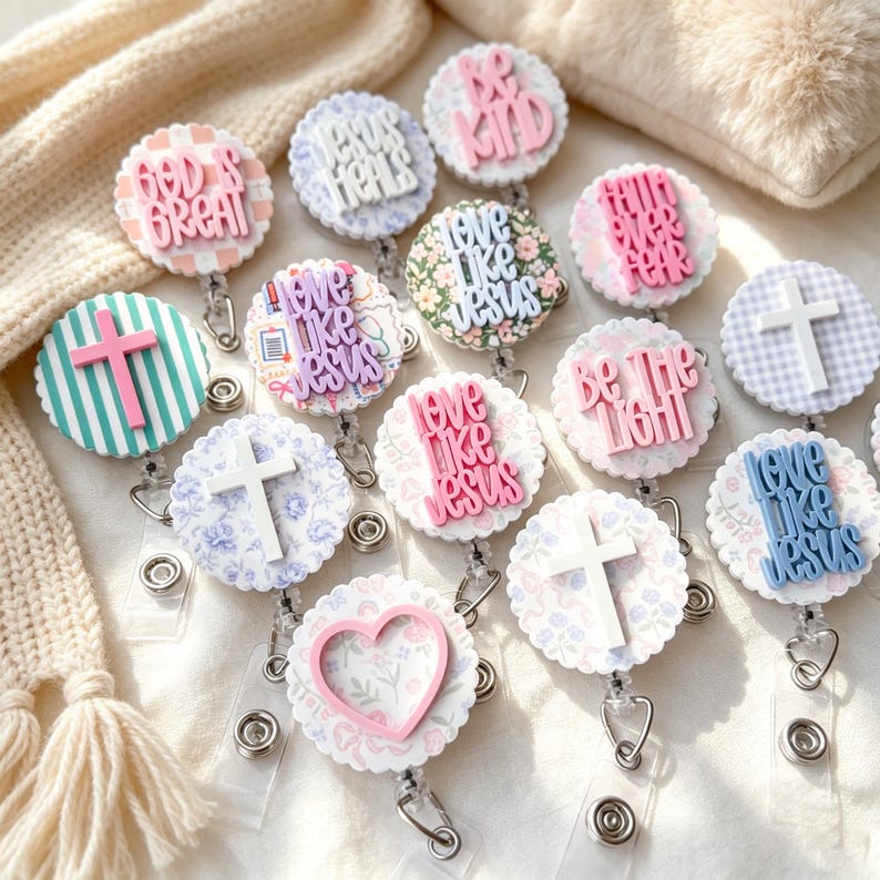 Faith Badge Reels, Camo Christian Badge Reel, Preppy Gingham Badge ...