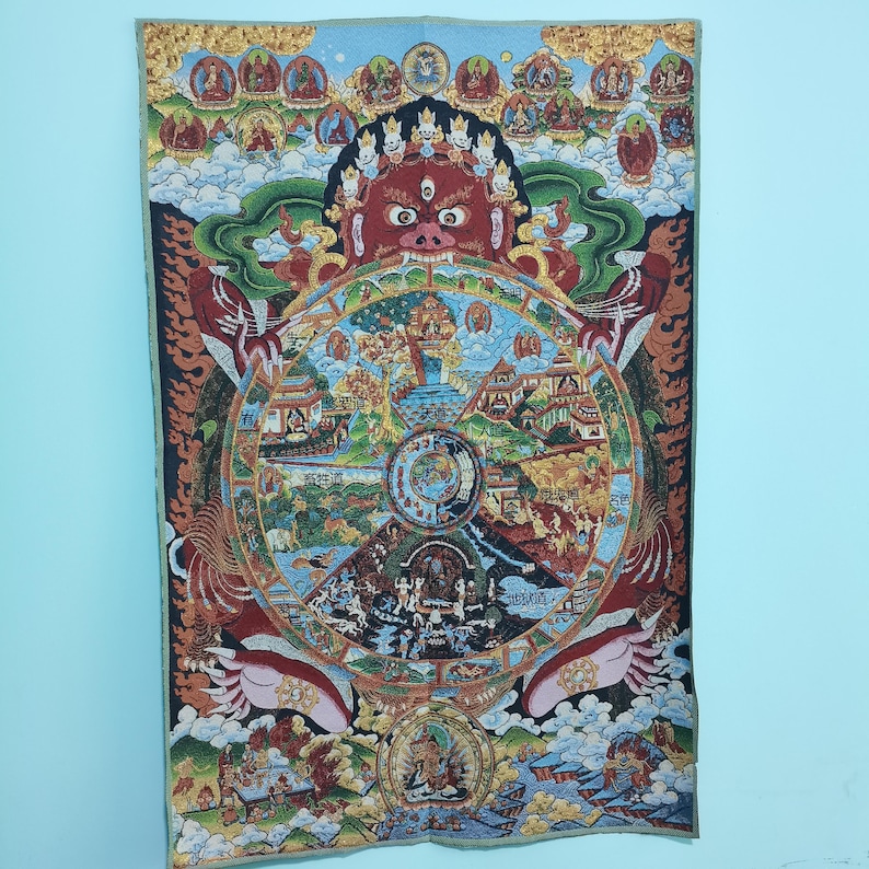 Tibetan Wheel of Life Thangka Buddhist Wall Hanging Bhavachakra Art ...