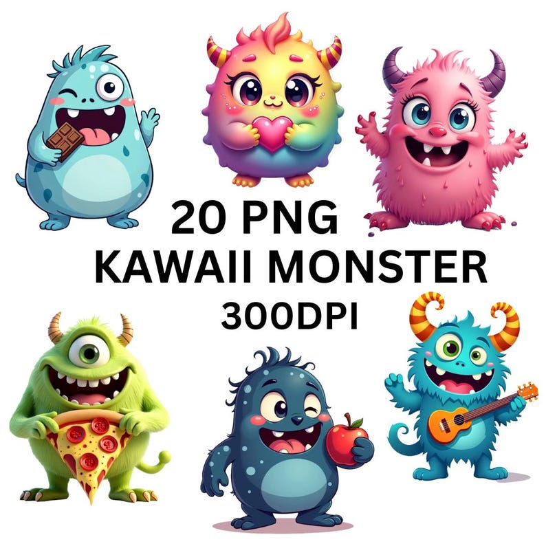 Happy Monster Clipart PNG Bundle | Monster Graphics | 20 PNG Files ...
