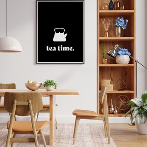 Printable Art Tea Time, Black Background Team Time Art, Tea Wall Art ...