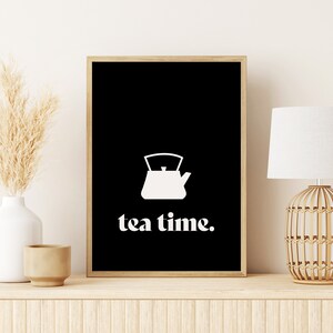 Printable Art Tea Time, Black Background Team Time Art, Tea Wall Art ...