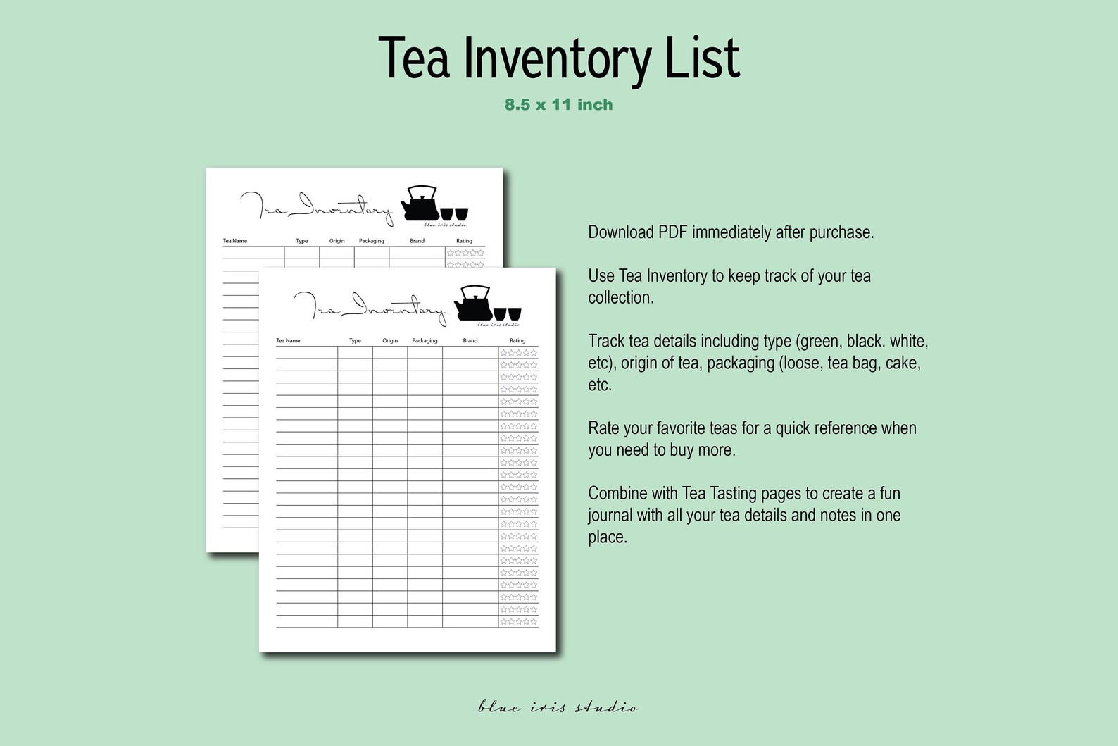 Tea Inventory Tracker, Tea Collection, Tea Inventory List, Digital File ...