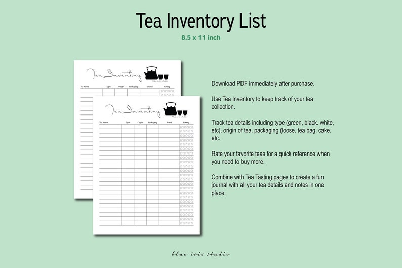 Tea Inventory Tracker, Tea Collection, Tea Inventory List, Digital File ...
