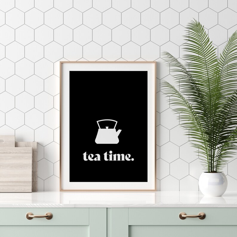 Printable Art Tea Time, Black Background Team Time Art, Tea Wall Art ...