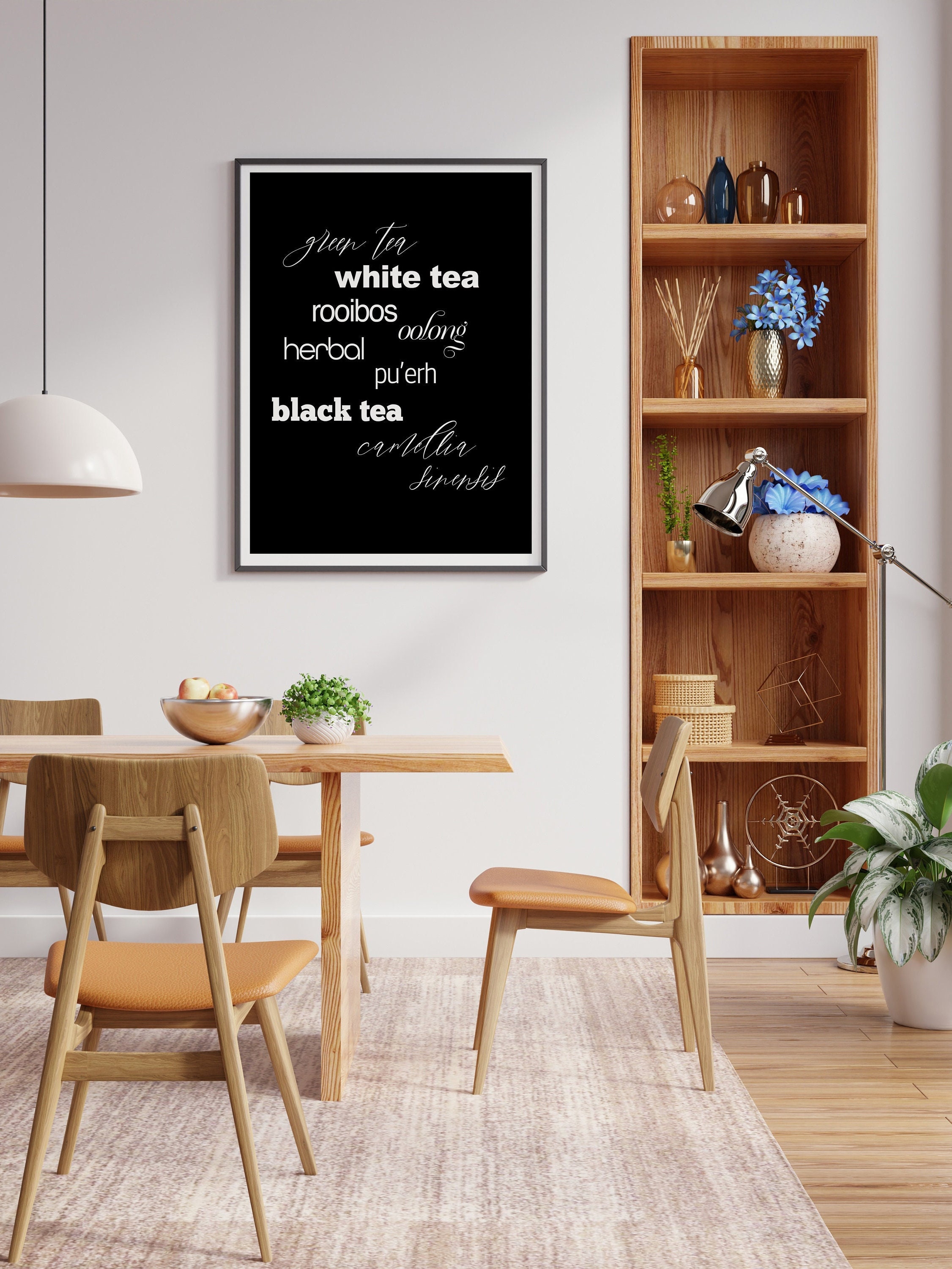 Printable Art Tea Types, Tea Wall Art, Black Background, Instant ...