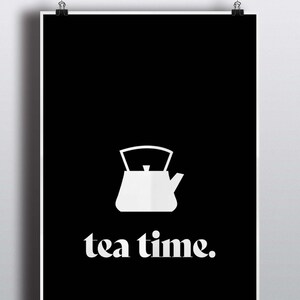 Printable Art Tea Time, Black Background Team Time Art, Tea Wall Art ...