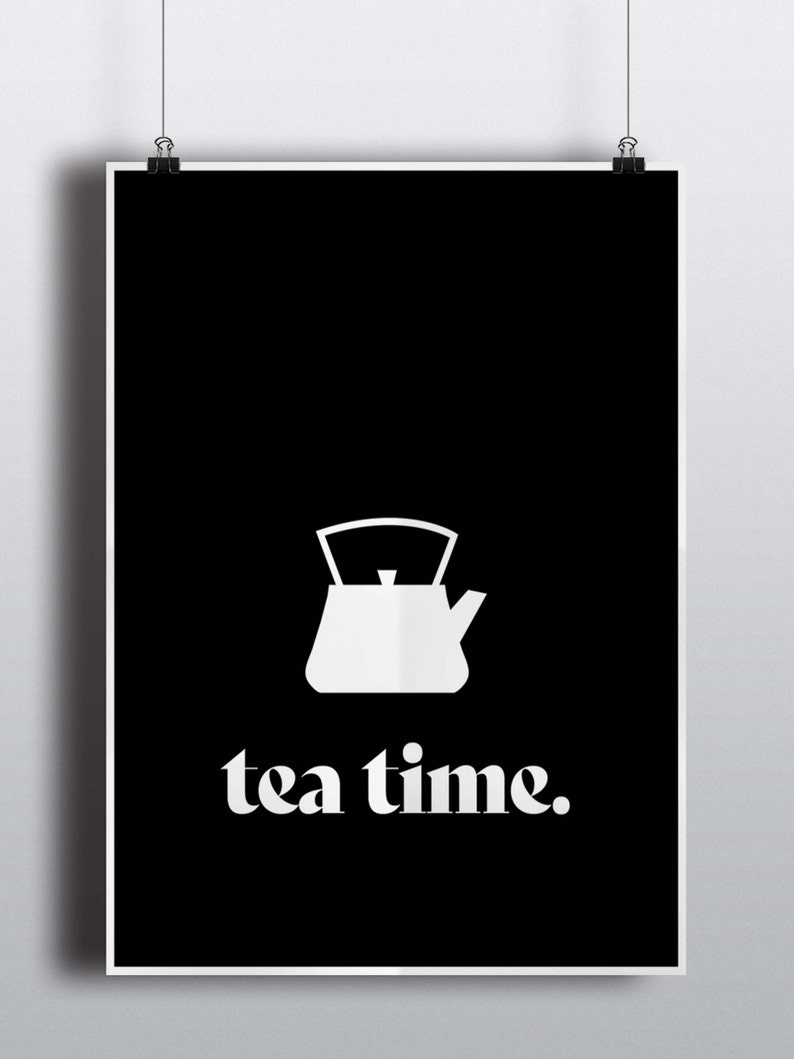 Printable Art Tea Time, Black Background Team Time Art, Tea Wall Art ...