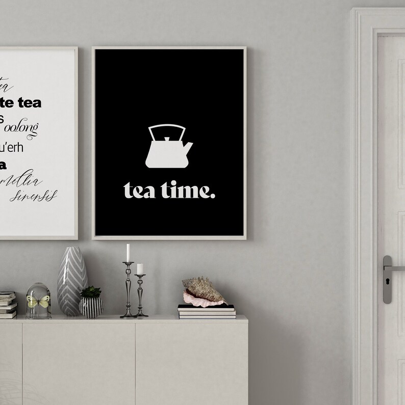 Printable Art Tea Time, Black Background Team Time Art, Tea Wall Art ...