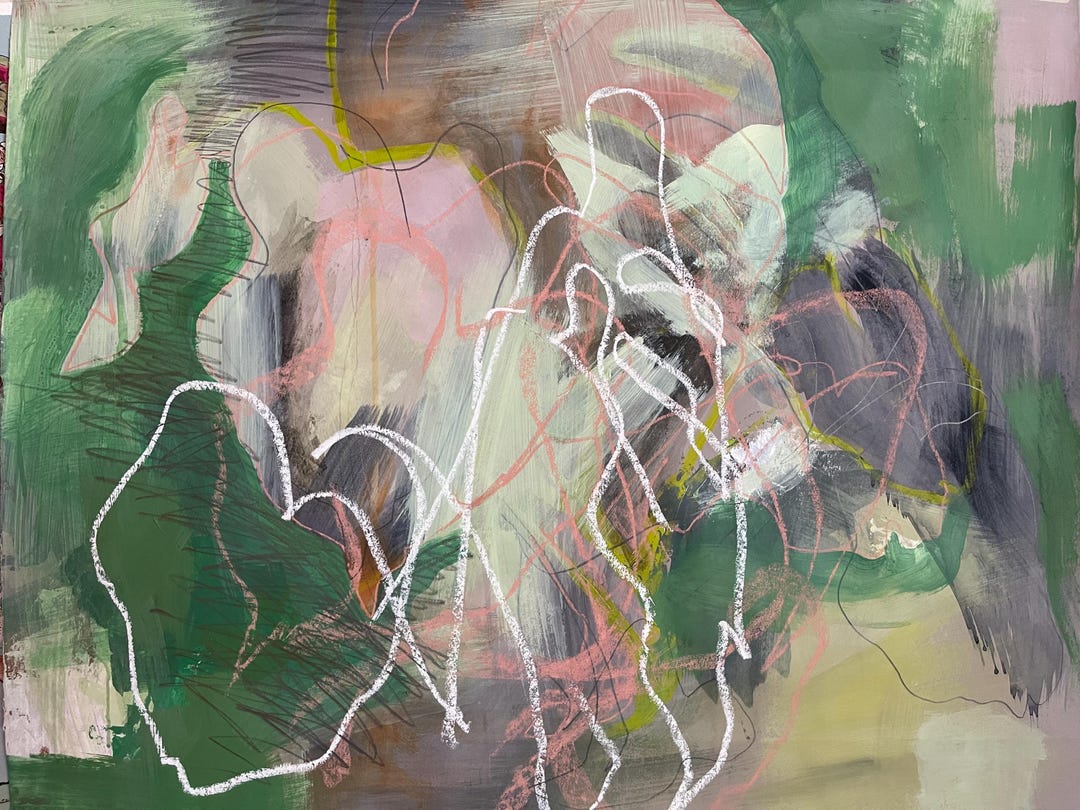 Abstract Expressionist Painting Line Drawing Oil Pastel Root Cutting ...