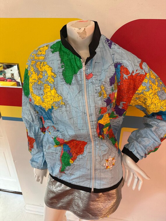1990s 90s vintage tyvek world map jacket coat bomber … - Gem