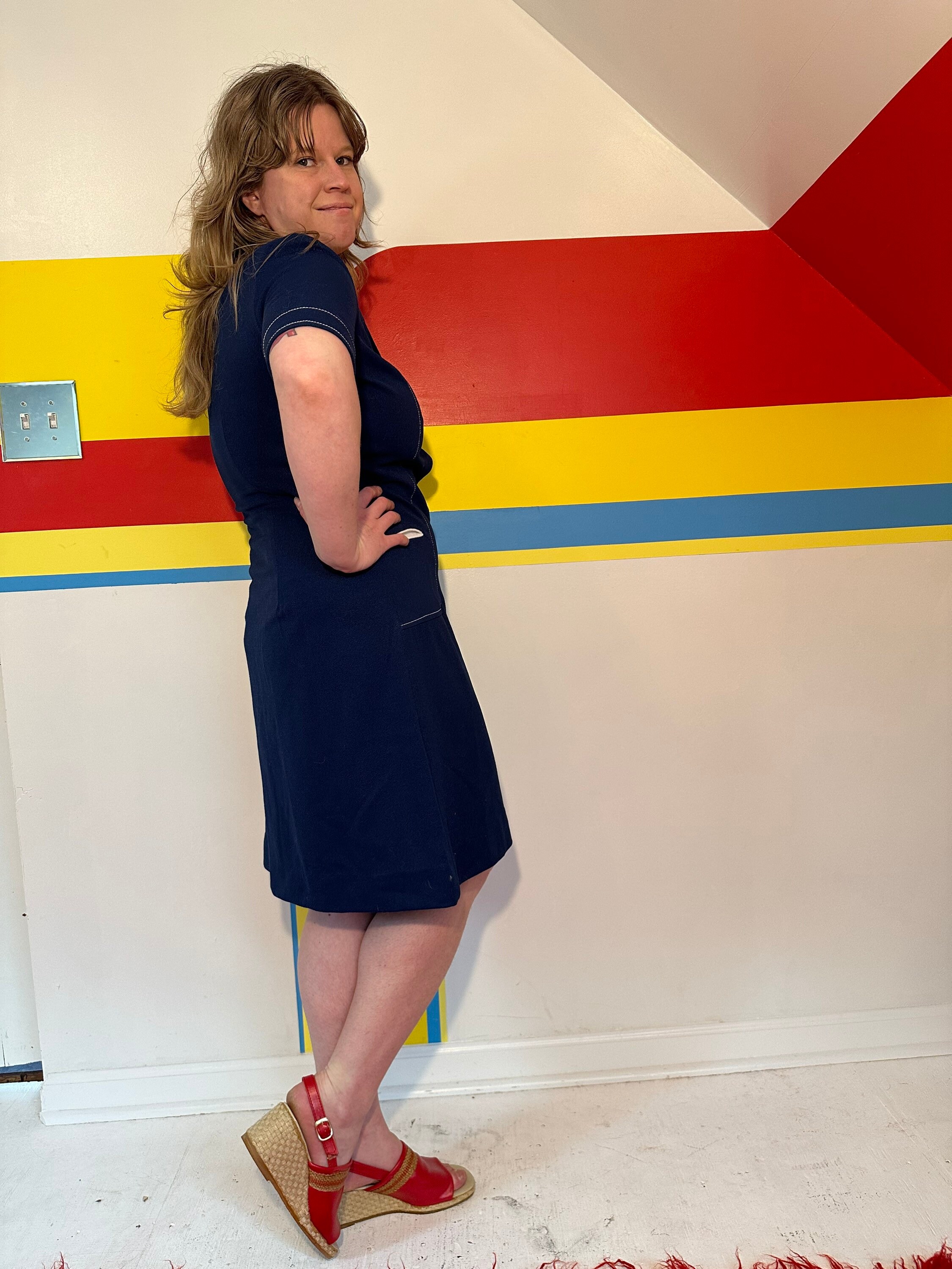 1970s Vintage Navy Blue Waitress Shirt Dress Sz L - Etsy