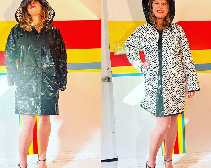 1990s Pvc Wet Look Reversible Rain Coat Black Polka Dot by Slippery ...