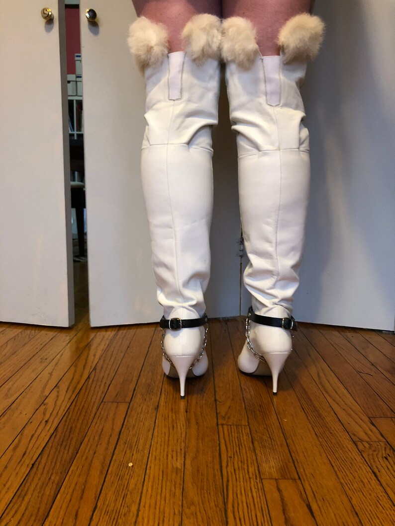 1980s White Leather Rabbit Hair Thigh High Boots Sz 8 - Etsy