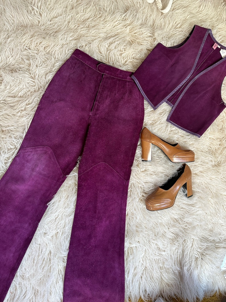 1960s Vintage Purple Suede 2 Piece Set Vest Bell Bottoms Battani Xs ...