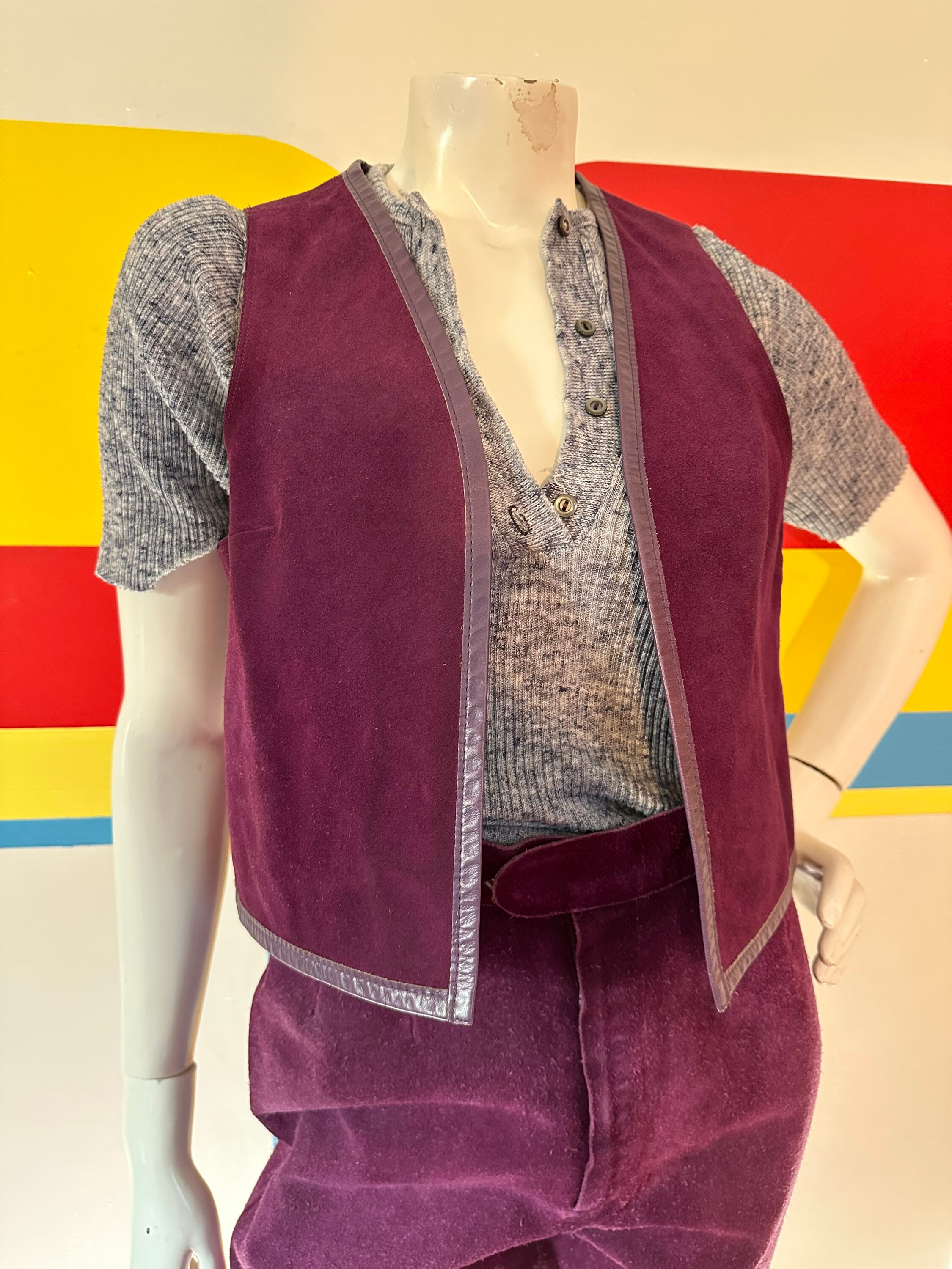 1960s Vintage Purple Suede 2 Piece Set Vest Bell Bottoms Battani Xs ...