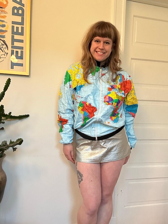 1990s 90s vintage tyvek world map jacket coat bomber … - Gem