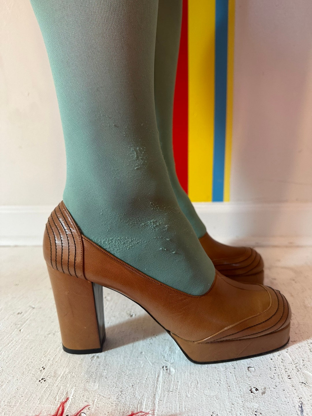 1970s Vintage Caramel Tan Platform Shoes Sz 9 Leather Disco - Etsy