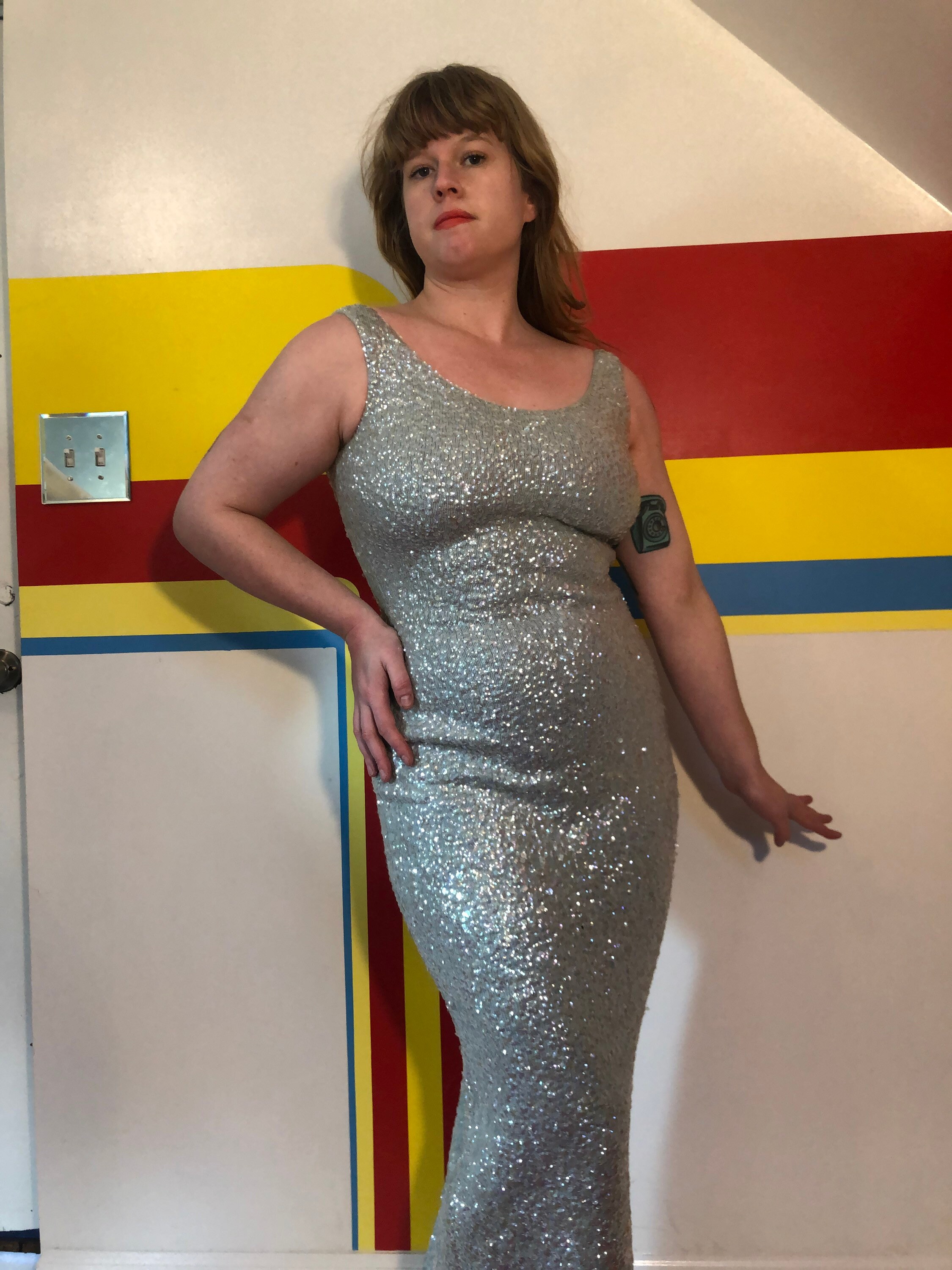 1960s Vintage Ice Blue Wool Knit Sequin Gown Gene Shelly Style Sz M ...