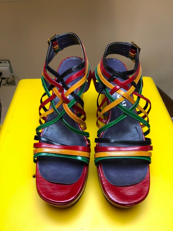 1970s vintage rainbow platform wedges sandals by Shoe… - Gem