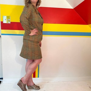 1960s 60s Vintage Mod Plaid Green Suit 2 Piece Set Blazer Skirt M ...