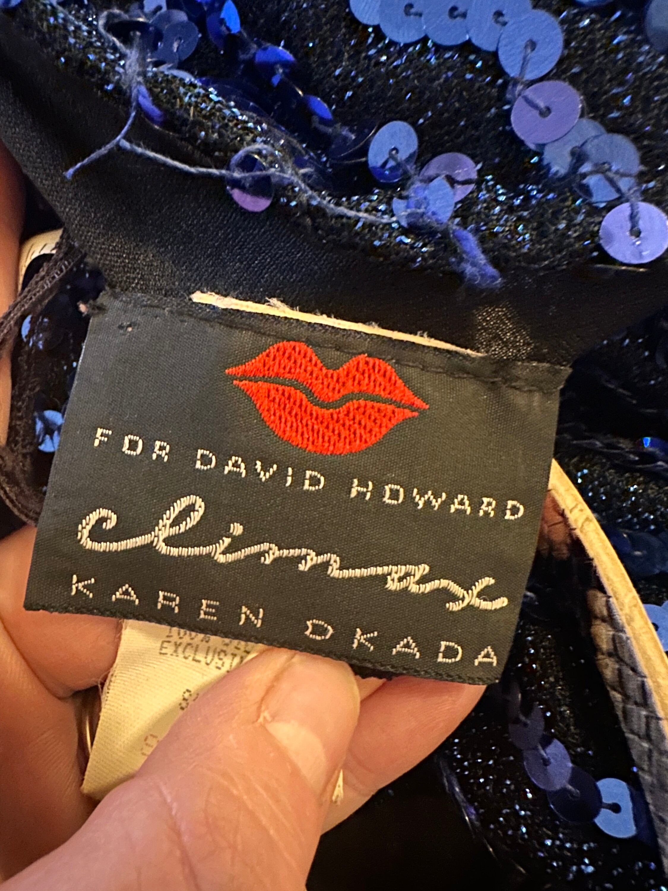 1980s Vintage Blue Sequin Gown Single Shoulder Large Karen Okada Climax ...