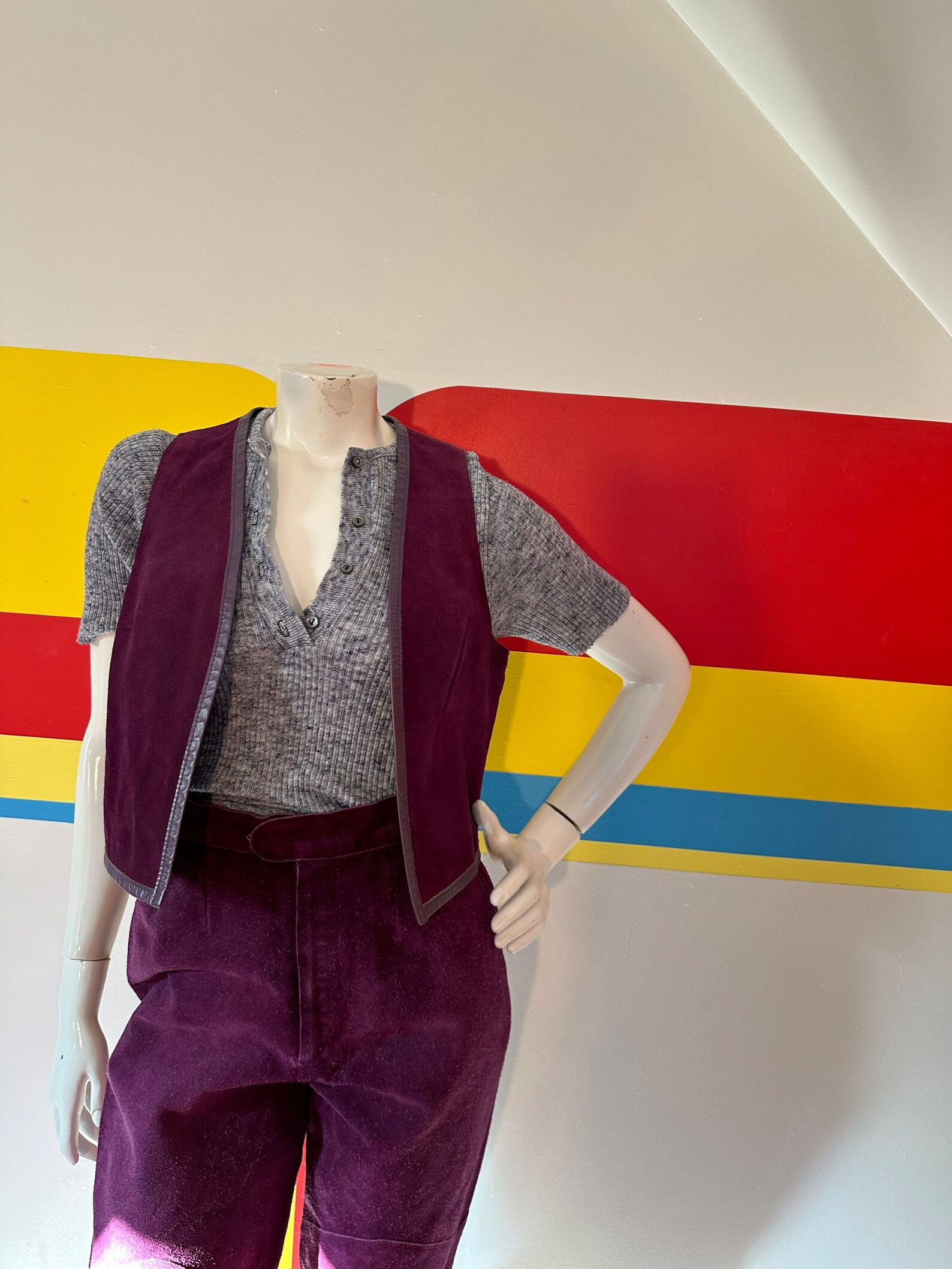 1960s Vintage Purple Suede 2 Piece Set Vest and Bell Bottoms by Battani ...