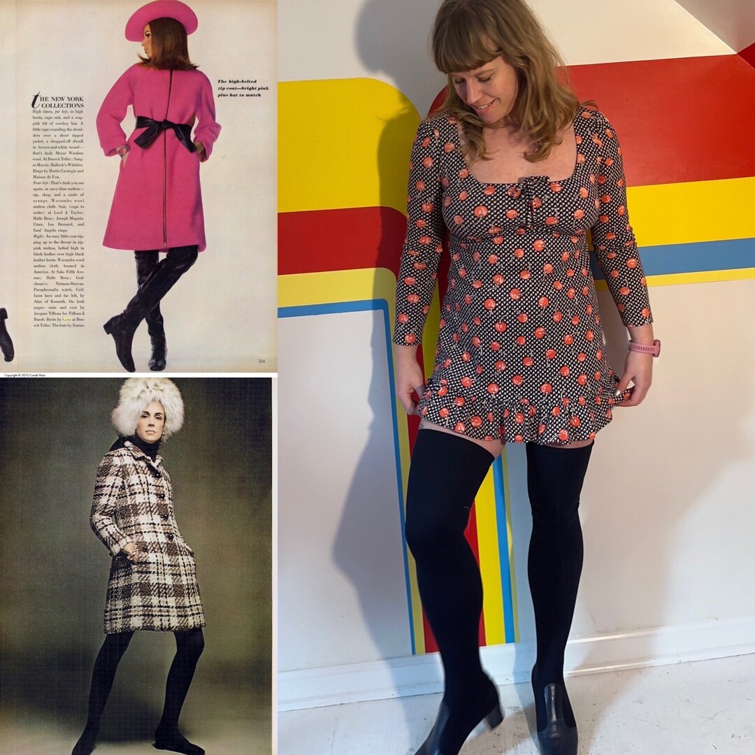 1960s 60s Vintage Blue Stocking Gogo Boots Thigh High Golo 8 8.5 1970s ...