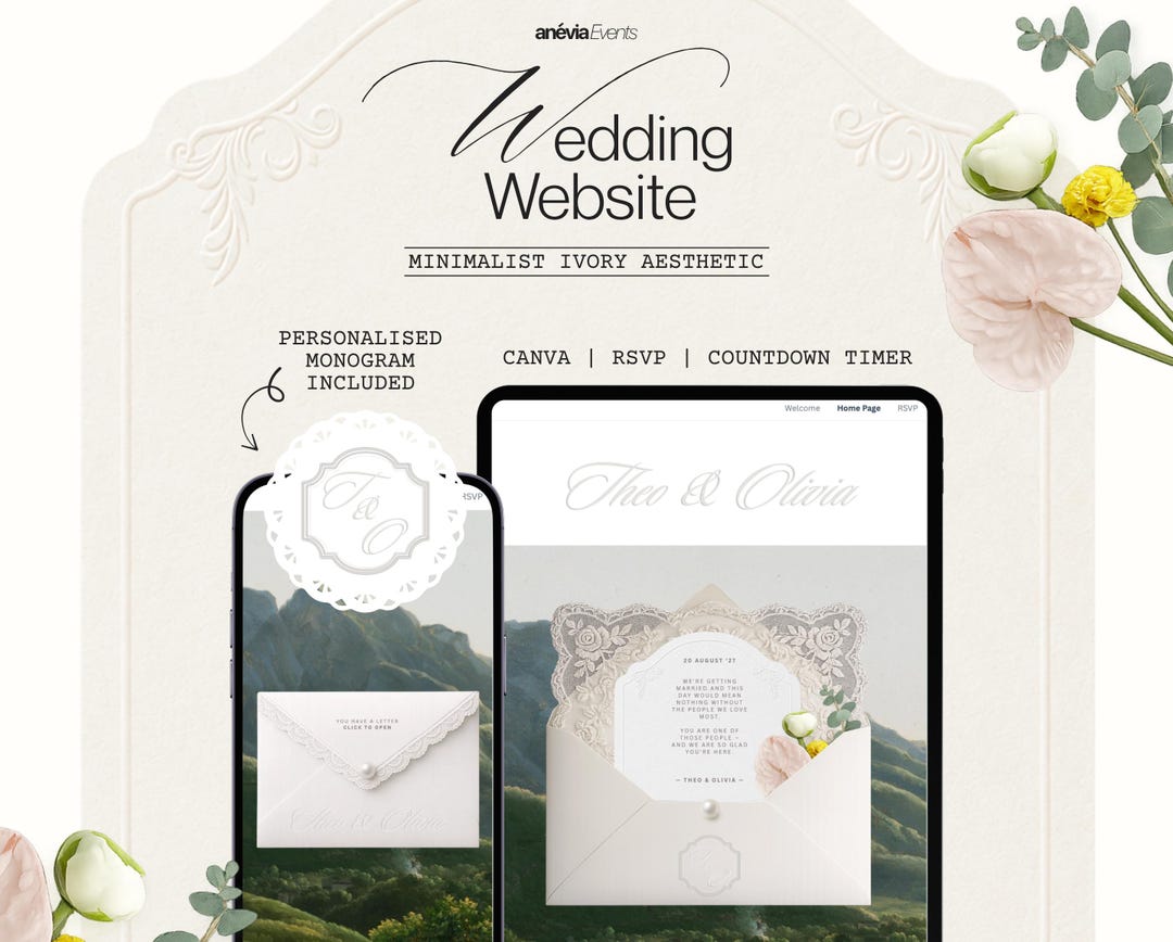 Old Money Minimalist Wedding Website Template With RSVP Tracking | Lace ...