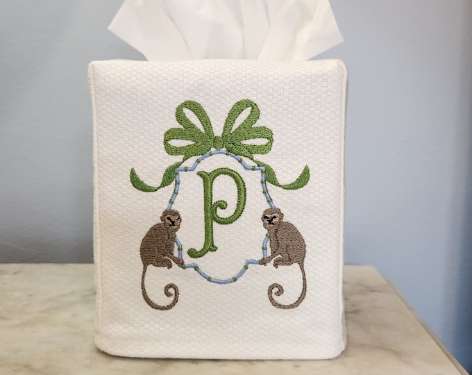 Grandmillenial Monkey Monogrammed Cotton Pique Tissue Box - Etsy