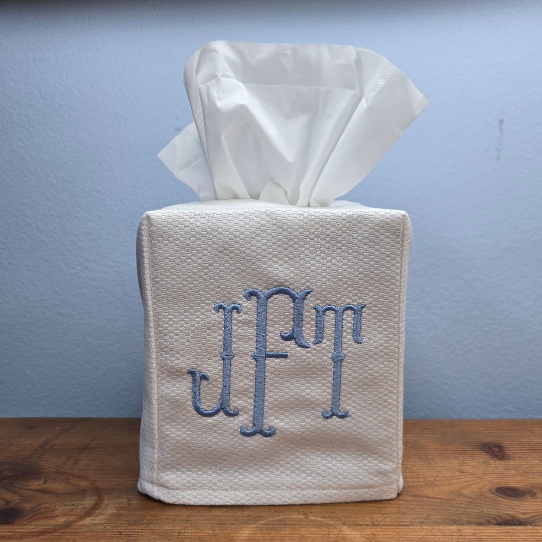 Monogrammed Cotton Pique Tissue Box Cover, Custom Tissue Box Cover ...